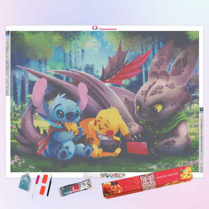 Pikachu and Toothless Watching Stitch Diamond Painting Kits for Adults ...